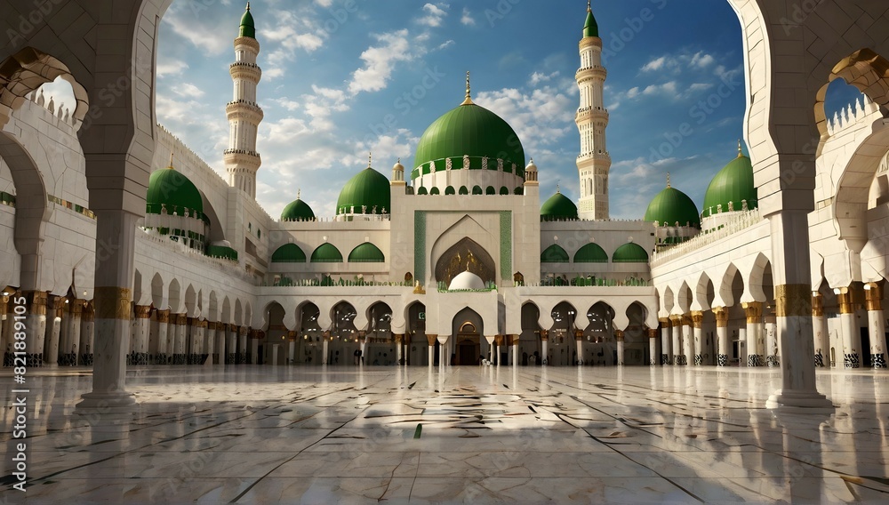 Generate an image depicting the beautiful Masjid Nabvi in Madina city ...