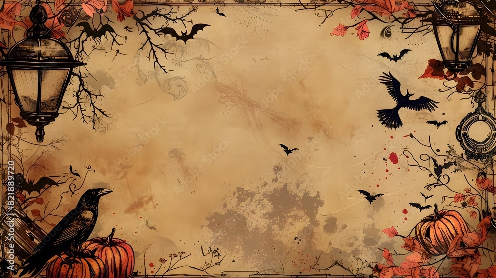 Vintage Halloween Doodle Page Border Design with Blank Space for Copy ...