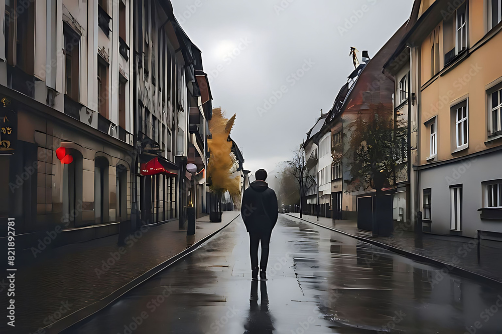 An individual feeling depression stuck in an urban environment on a ...