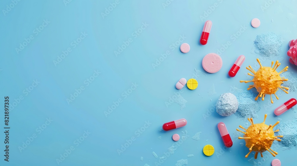 Drug targeting cancer cell 3D model flat design front view, advanced ...