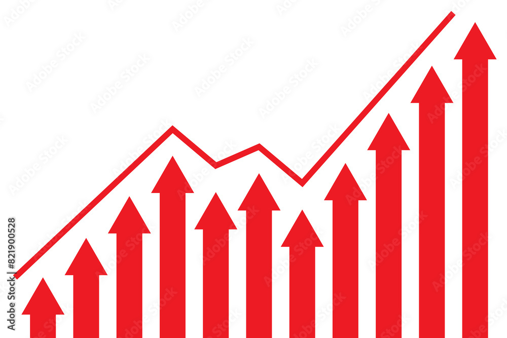 Red arrow chart graph on a transparent background with png Stock ...
