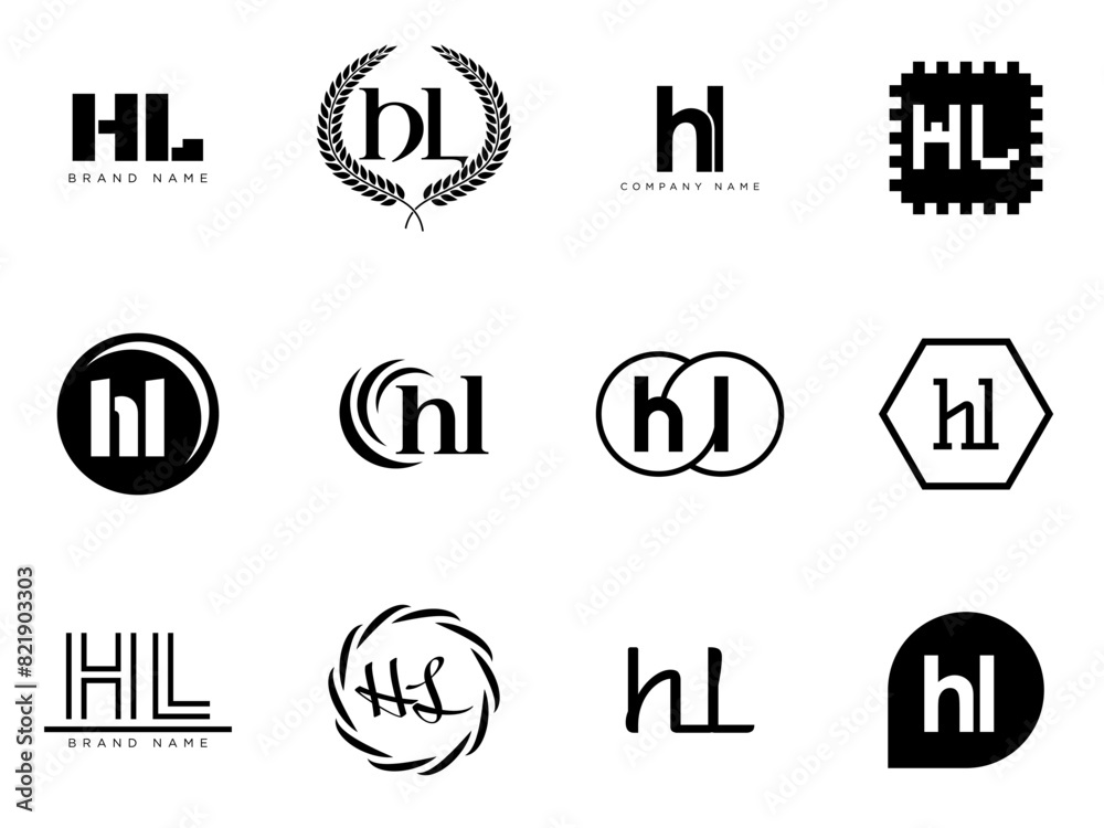HL logo company template. Letter h and l logotype. Set different ...