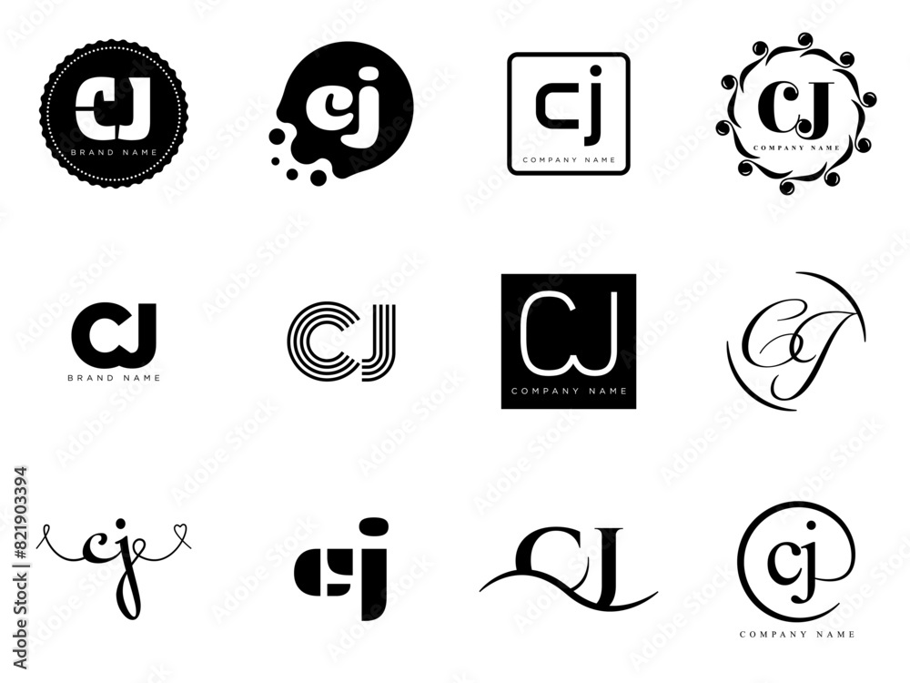 CJ logo company template. Letter c and j logotype. Set different ...