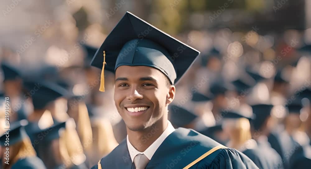 Graduation day, young man with graduation cap and coat holding diploma ...