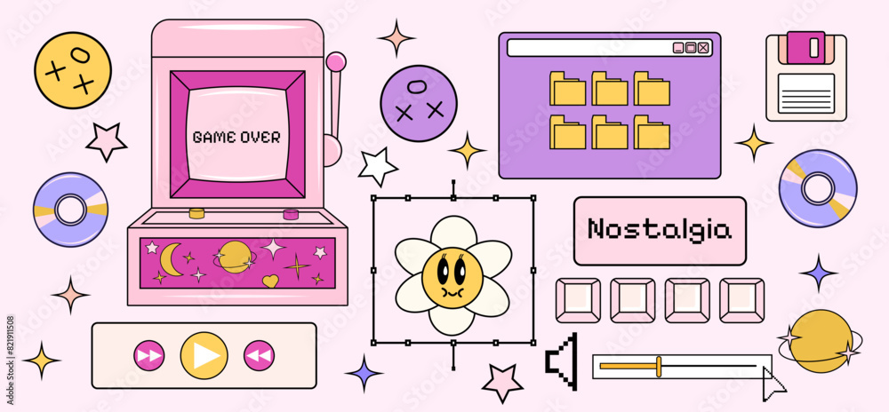 Set of browser windows in retro style y2k. 2000s design. Aesthetic ...