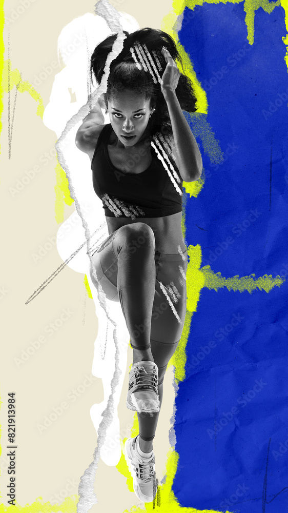 Competitive and concentrated woman, runner in motion, competing at ...