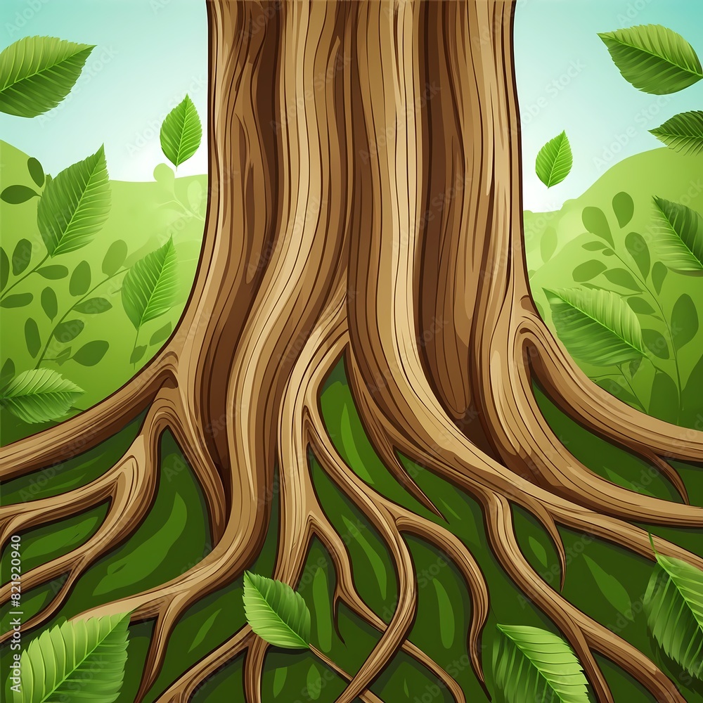 illustration of spreading tree roots and their nutritional intake is ...