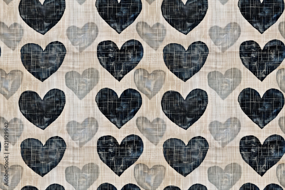 Black and gray hearts pattern with a textured effect, creating a modern ...