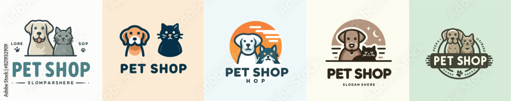 Vetor de vector set of pet shop logos with a simple flat design style ...