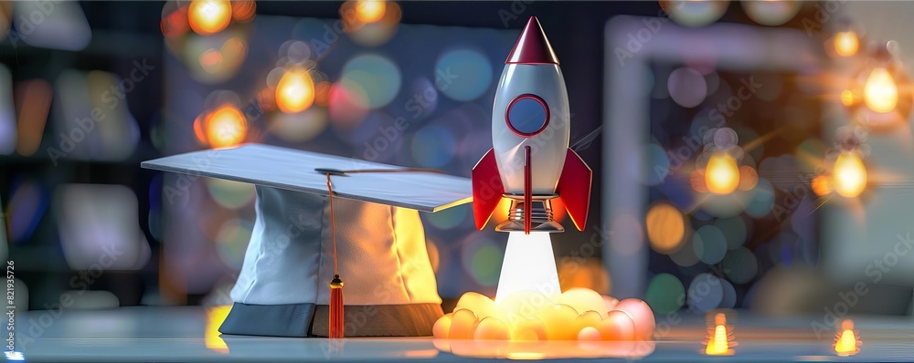 Graduation Cap and Rocket A graduation cap with a rocket taking off ...
