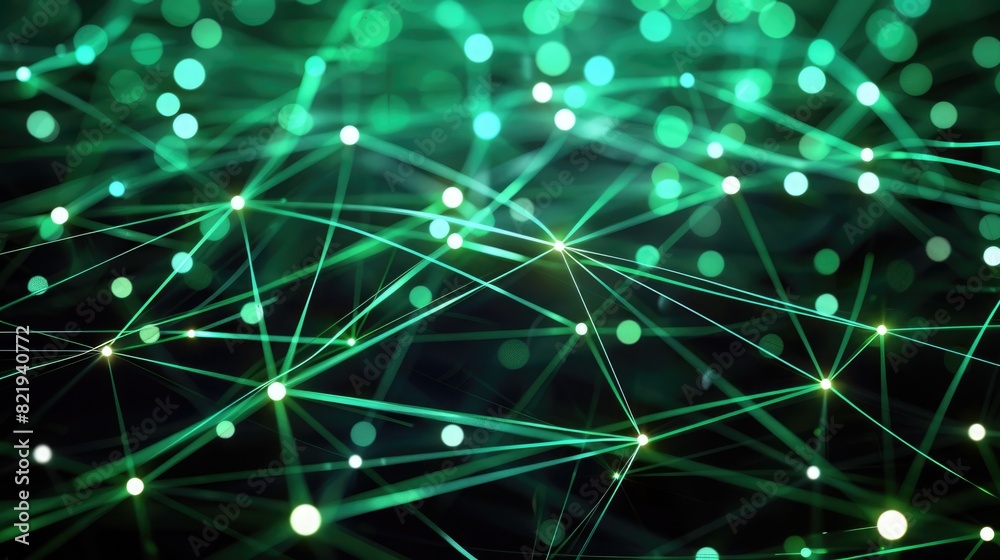 Dynamic green network lines on a dark background, depicting a smart ...