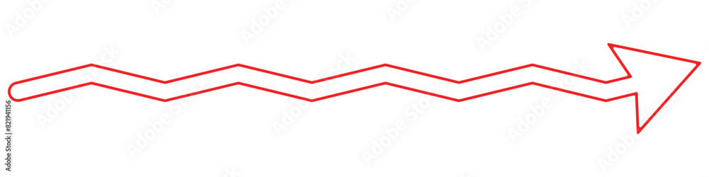 Zig zag red arrow vector with line. Long wave or curve Arrow icon ...