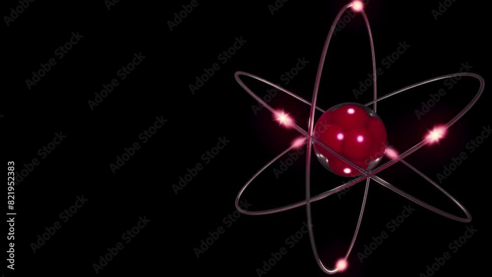 Atom with nucleus, neutrons, protons and electrons orbits glowing ...