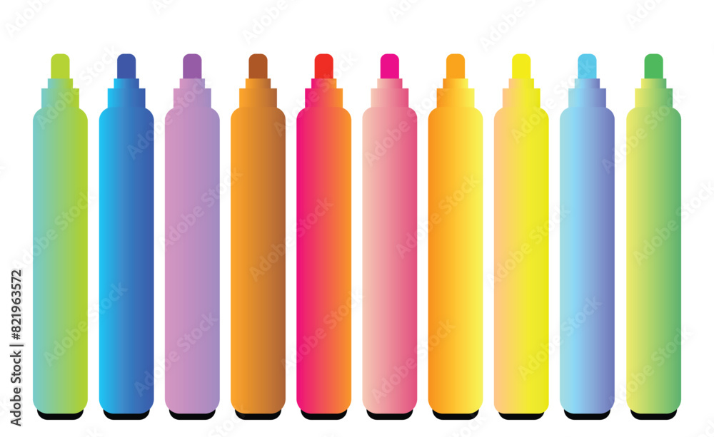 Set of Ten Marker Colors Isolated Downside up on white background ...