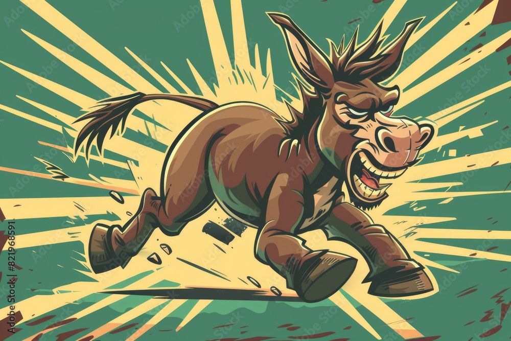 A cartoon donkey running with its mouth open. Suitable for children's ...