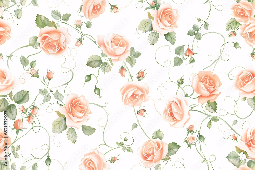 10. The image showcases a delicate pastel rose pattern on a pristine white background. The roses ...