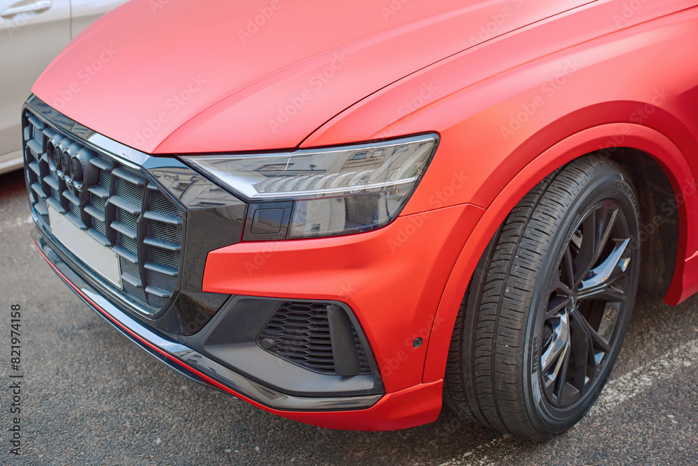 Minsk, Belarus. May 1, 2024. HD Matrix LED headlights with Audi laser ...