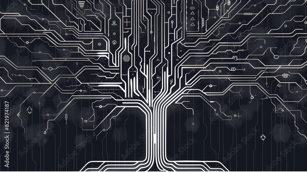 a tree with various electrical plugs and sockets leaves transitioning ...