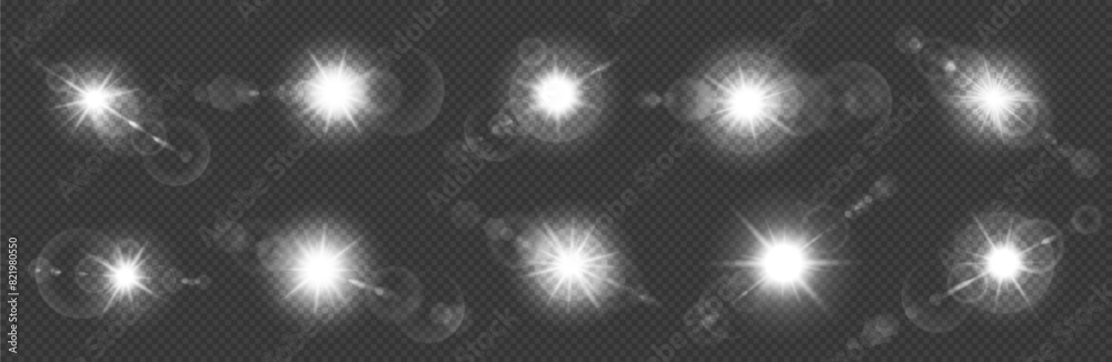 Flaring sun blast spot effects realistic vector illustration set ...