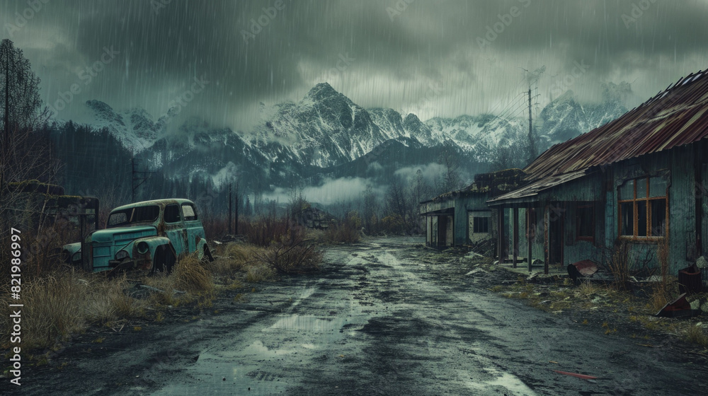 Post apocalyptic background image of desert city wasteland with ...