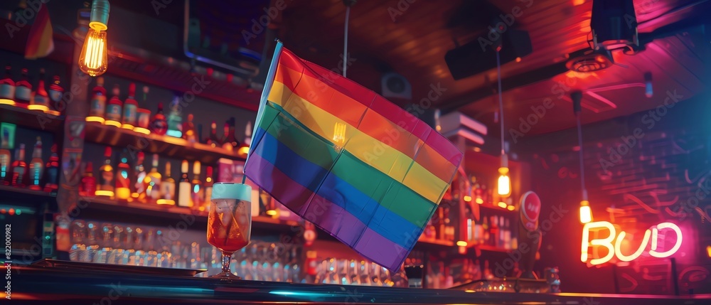 Rainbow Pride Flag in LGBTfriendly bars and clubs, pride month LGBTQIA ...