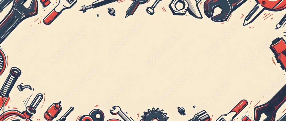 Blank Doodle Border Design with Abstract Labor Day Tool in Navy Crimson ...