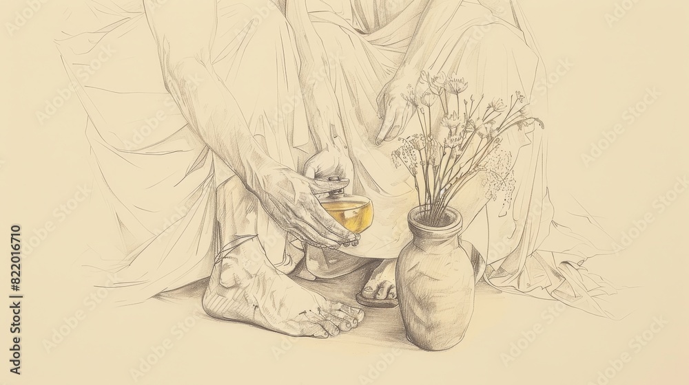 Mary Anoints Jesus' Feet with Perfume in a Simple Home - Biblical ...