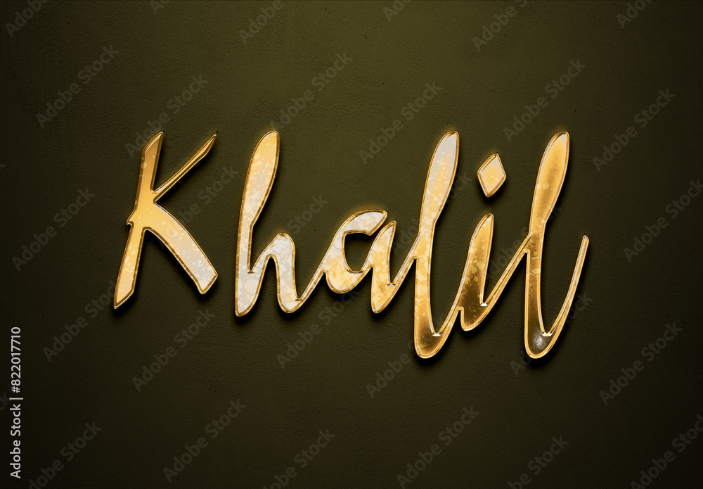 Old gold text effect of Arabic name Khalil with 3D glossy style Mockup ...