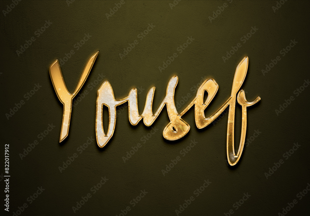 Old gold text effect of Arabic name Yousef with 3D glossy style Mockup ...