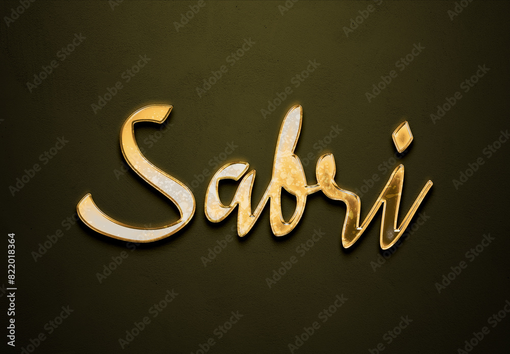 Old gold text effect of Arabic name Sabri with 3D glossy style Mockup ...
