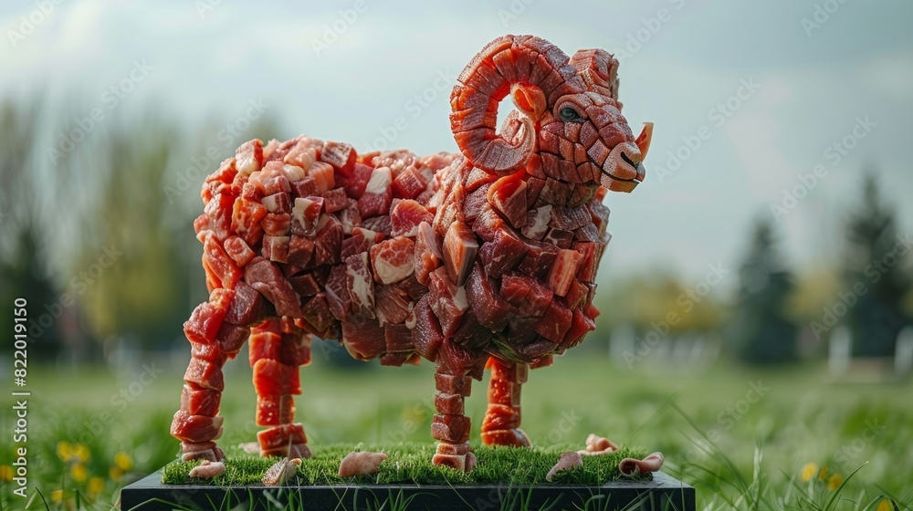 Creating a disturbing image, a lamb crafted from raw meat speaks to the ...