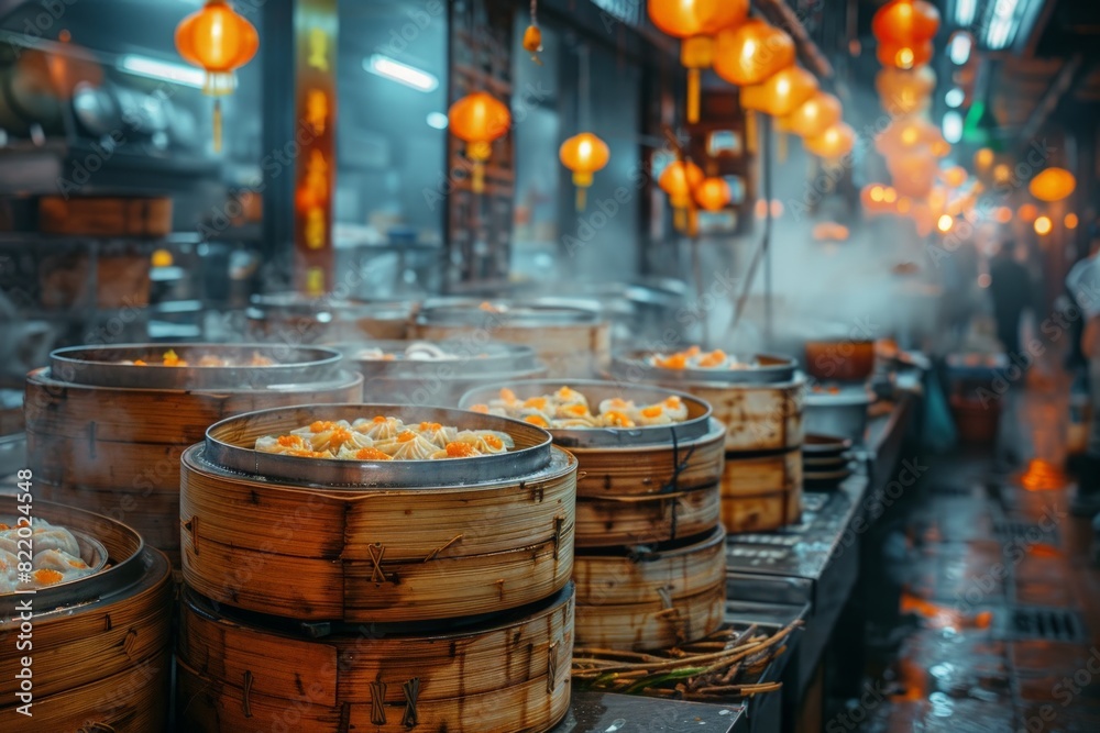 Bustling chinese food stall overflowing with various dishes Stock Photo ...