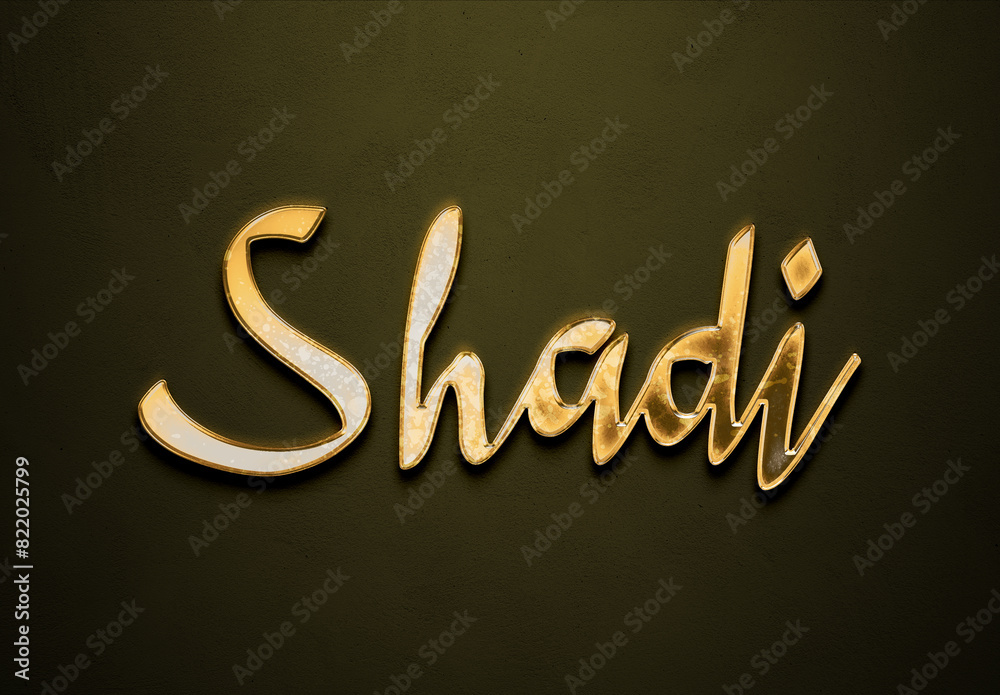 Old gold text effect of Arabic name Shadi with 3D glossy style Mockup ...