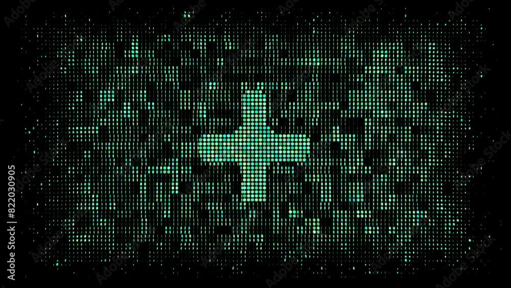 Plus sign reveals through animated halftone texture in light green ...