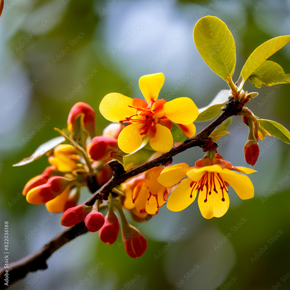 macro a lochan integer Rima branch the pink and yellow flowers ...