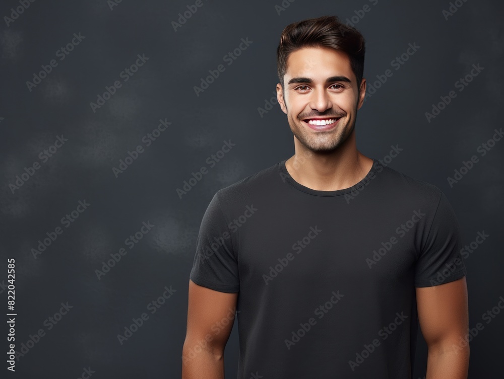 ภาพประกอบสต็อก Charcoal background Happy european white man realistic ...