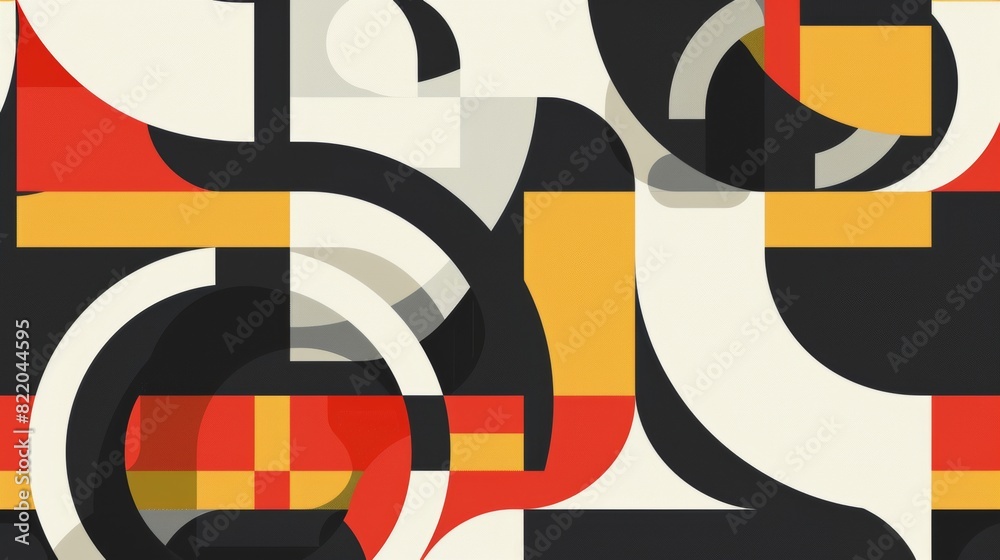 Bold, geometric shapes interlock and overlap, forming a dynamic and ...