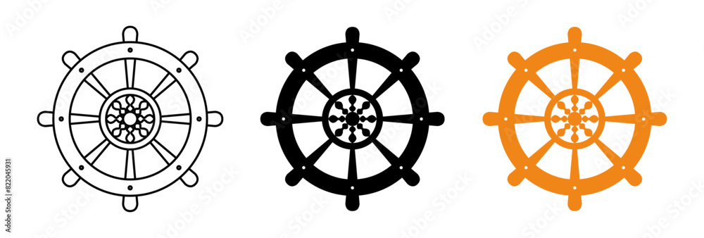 Dharmachakra symbol in Buddhism. Set of dhammachakra icons. Buddhism ...