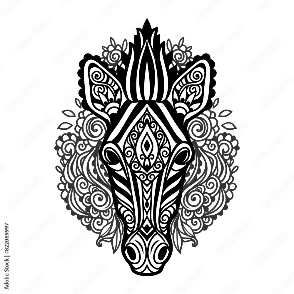 Zebra mandala. Vector illustration. Adult coloring page. Animal in Zen ...