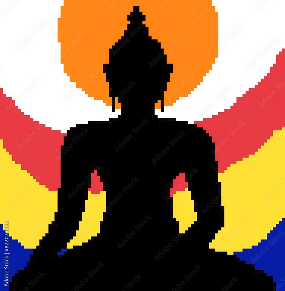 Lord Buddha sitting in meditation pixel art. Gauthama Sambuddha ...