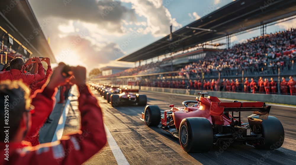 Race day, with crowd eagerly awaiting action. Race cars prepares to ...
