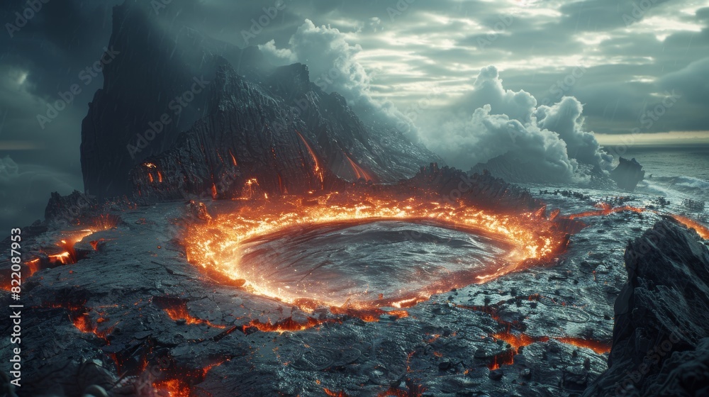 A detailed illustration of the Ring of Fire, a region in the Pacific ...