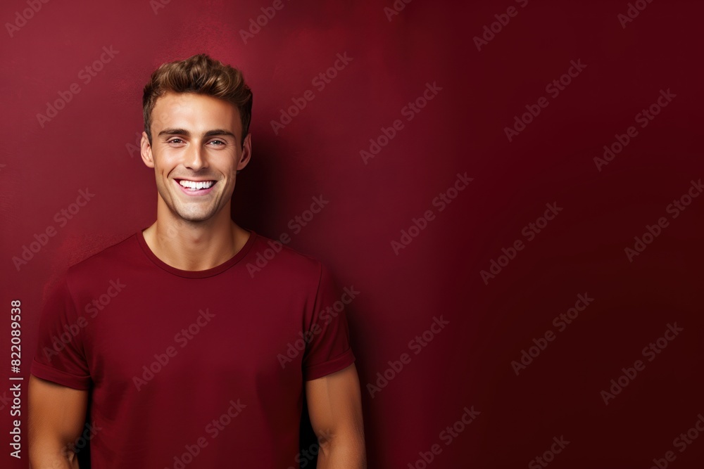 Maroon background Happy european white man realistic person portrait of ...