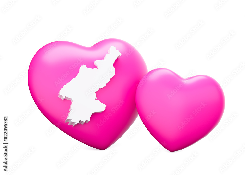 Shiny Pink Hearts With White Map Of North Korea Isolated On White ...