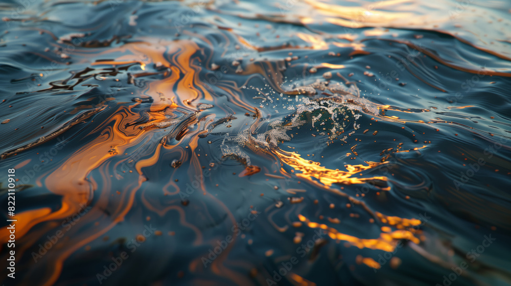 Colored streaks of oil in the ocean. Pollution of the world's oceans ...