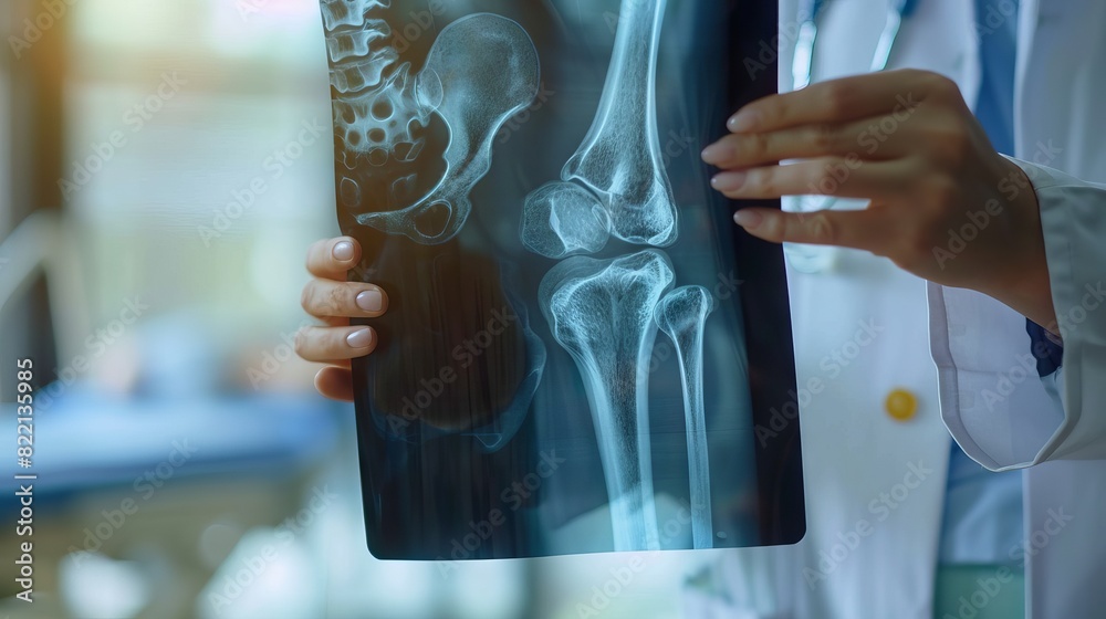 Doctor holding and looking patient bone x-ray film before surgery. MRI ...
