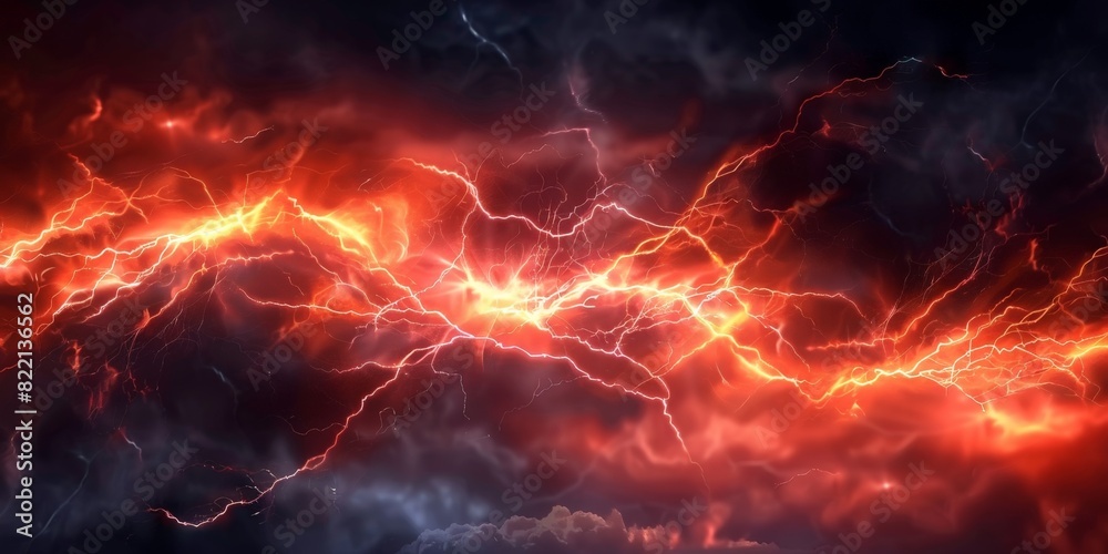 Red lightning background, red thunder with orange electric energy, sky ...