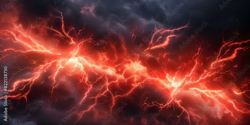 Red lightning background, red thunder with orange electric energy, sky ...