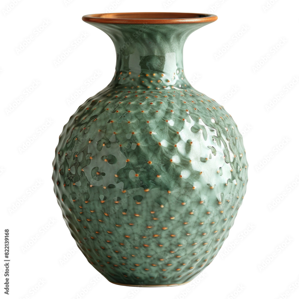 Distinctive sage green ceramic vase featuring a unique raised bubble ...