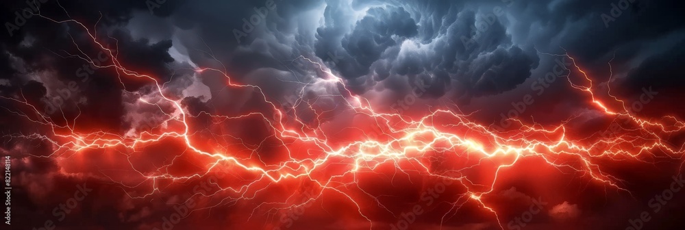 Red lightning background, red thunder with orange electric energy, sky ...